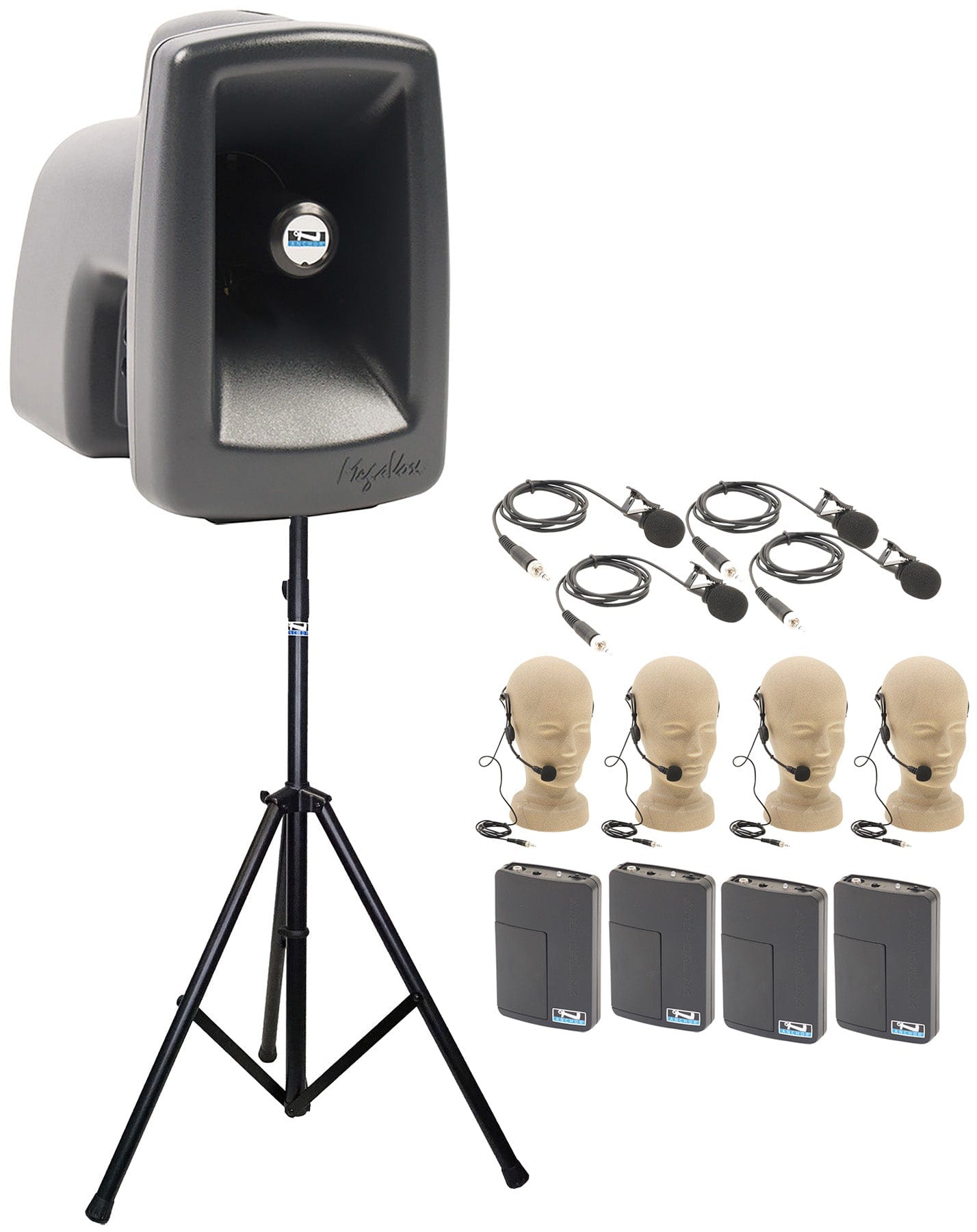 Anchor Audio 512490 MegaVox System 4 - 4x Lapel / 4x Headband Wireless ...