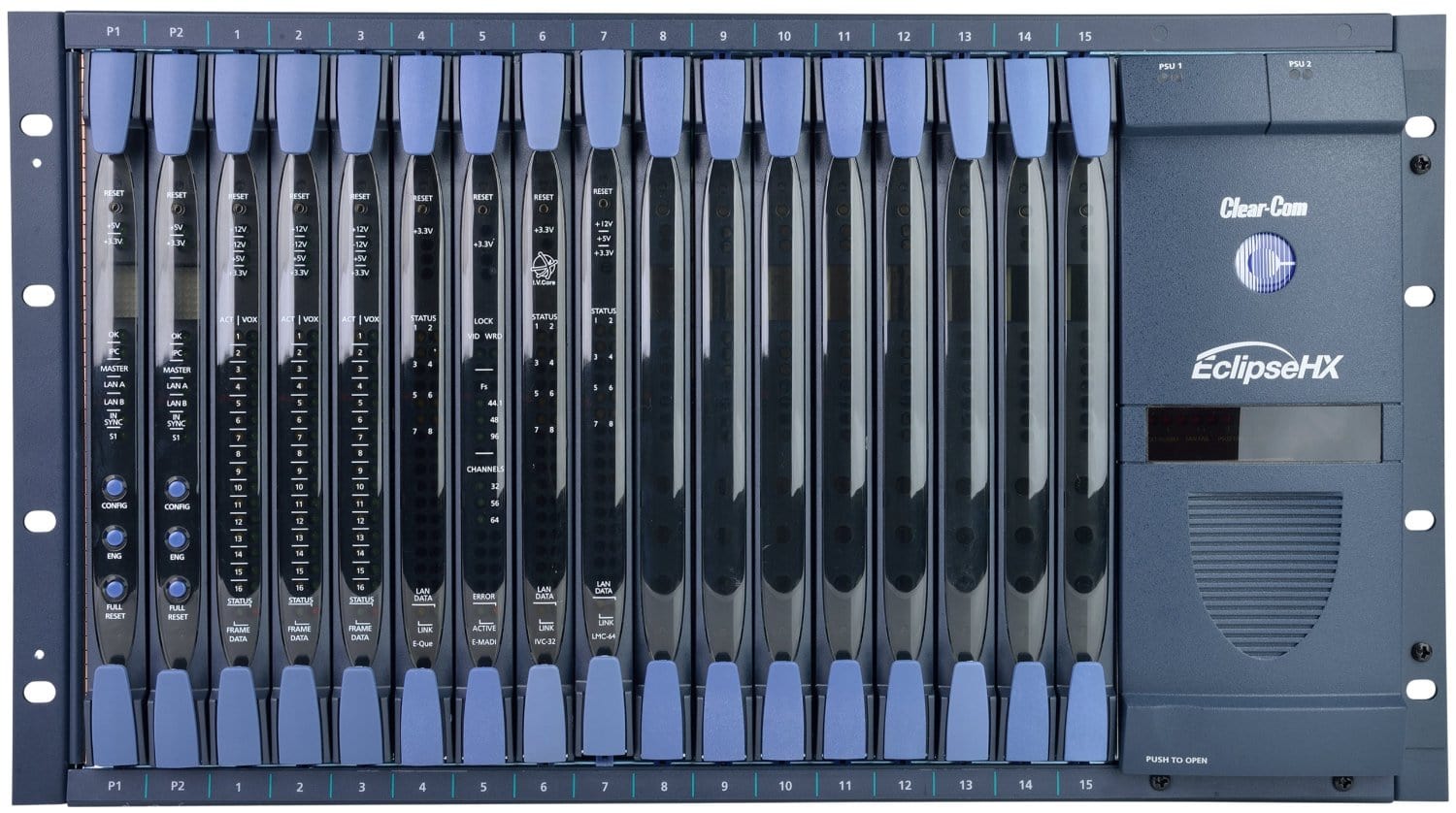 Clear-Com Eclipse HX-OMEGA 32P Frame with 15 Card Slots – Solotech