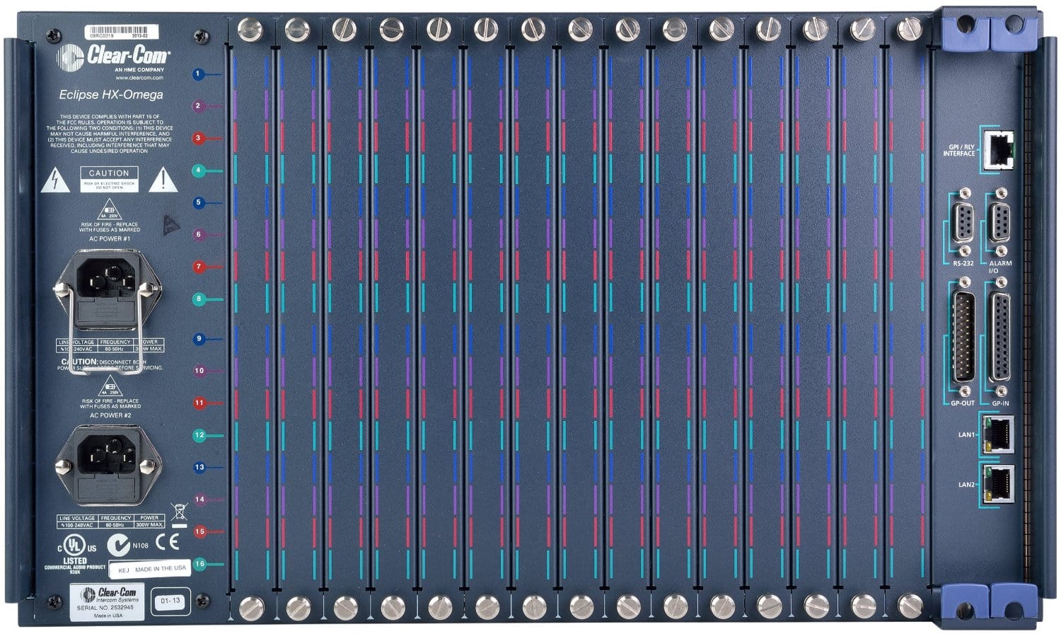 Clear-Com Eclipse HX-OMEGA 16P Frame with 15 Card Slots - 16 Ports