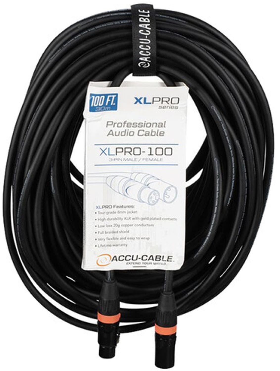Accu-Cable 100-Foot PRO XLR Male to XLR Female Microphone Cable