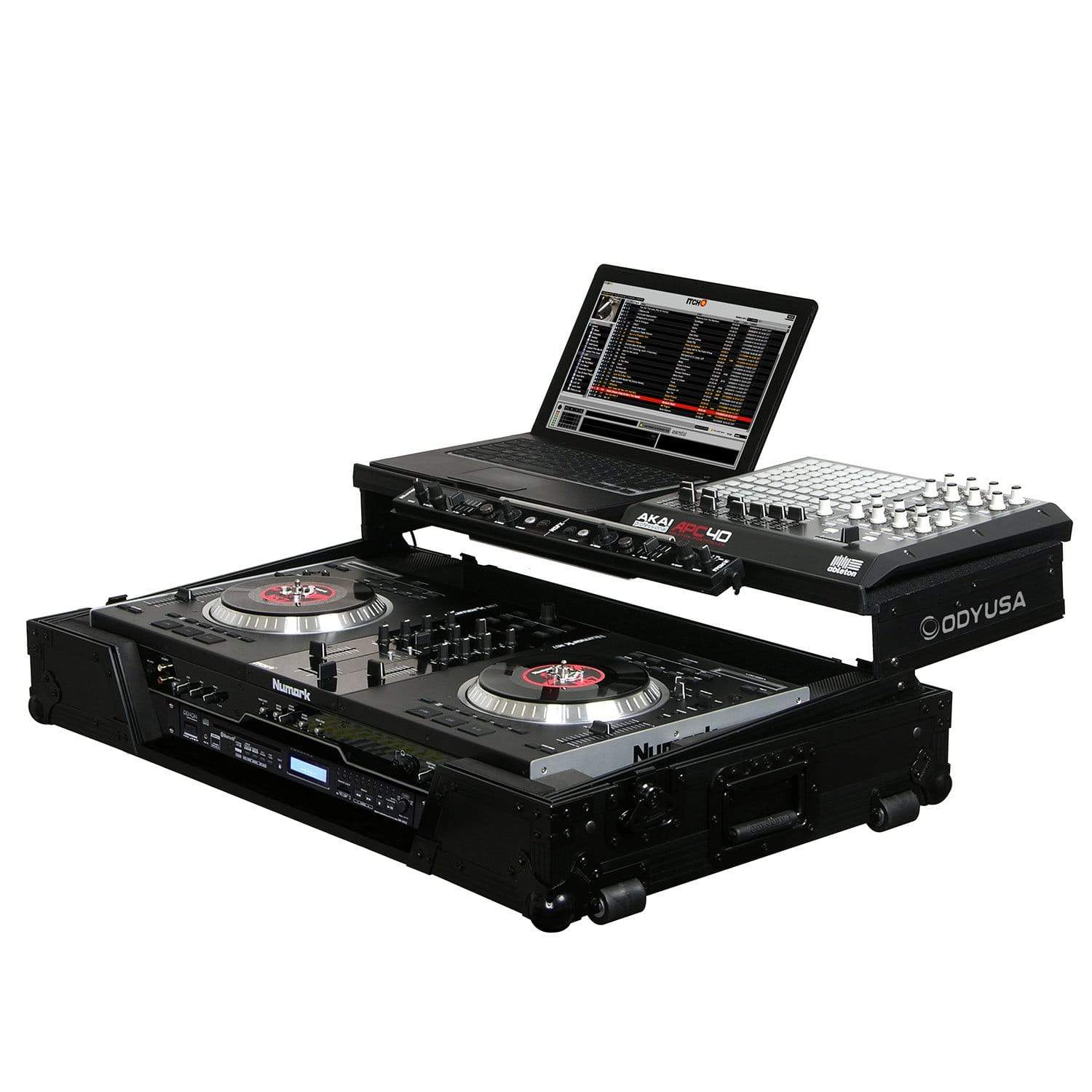 Odyssey FZGSNS7WFXX1BL Black Label Case for Numark NS7/NSFX with Rack