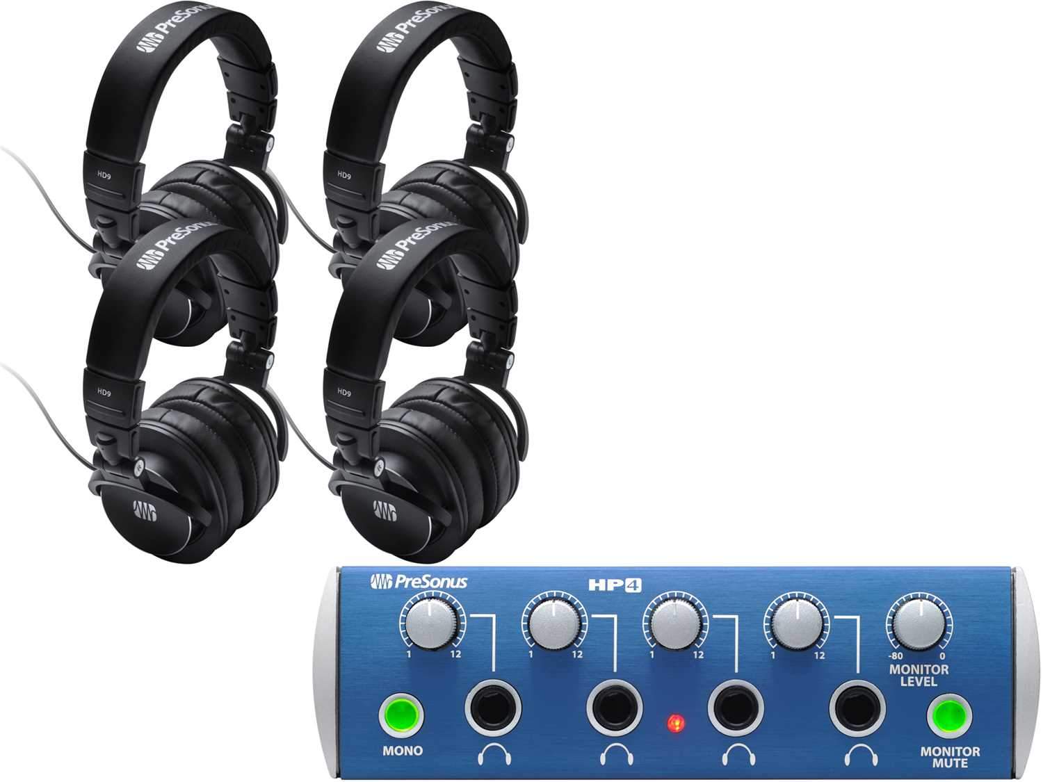 PreSonus HD9-HP4-PACK HP4 Headphone Amp with Four HD9 Headphones