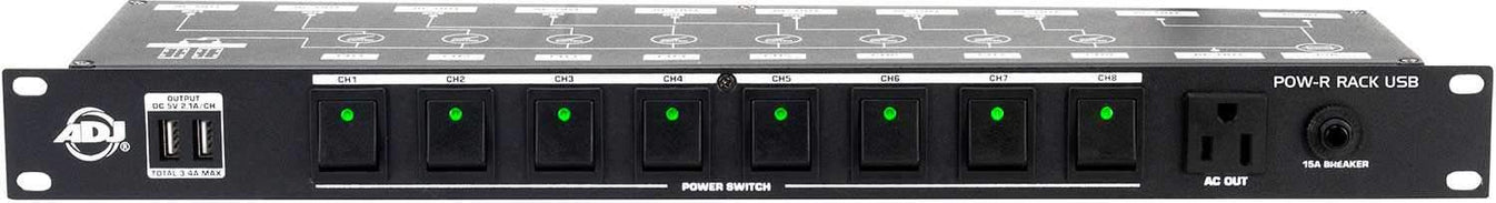 ADJ American DJ POW-R BAR RACK USB Rack Mount Power Center – Solotech