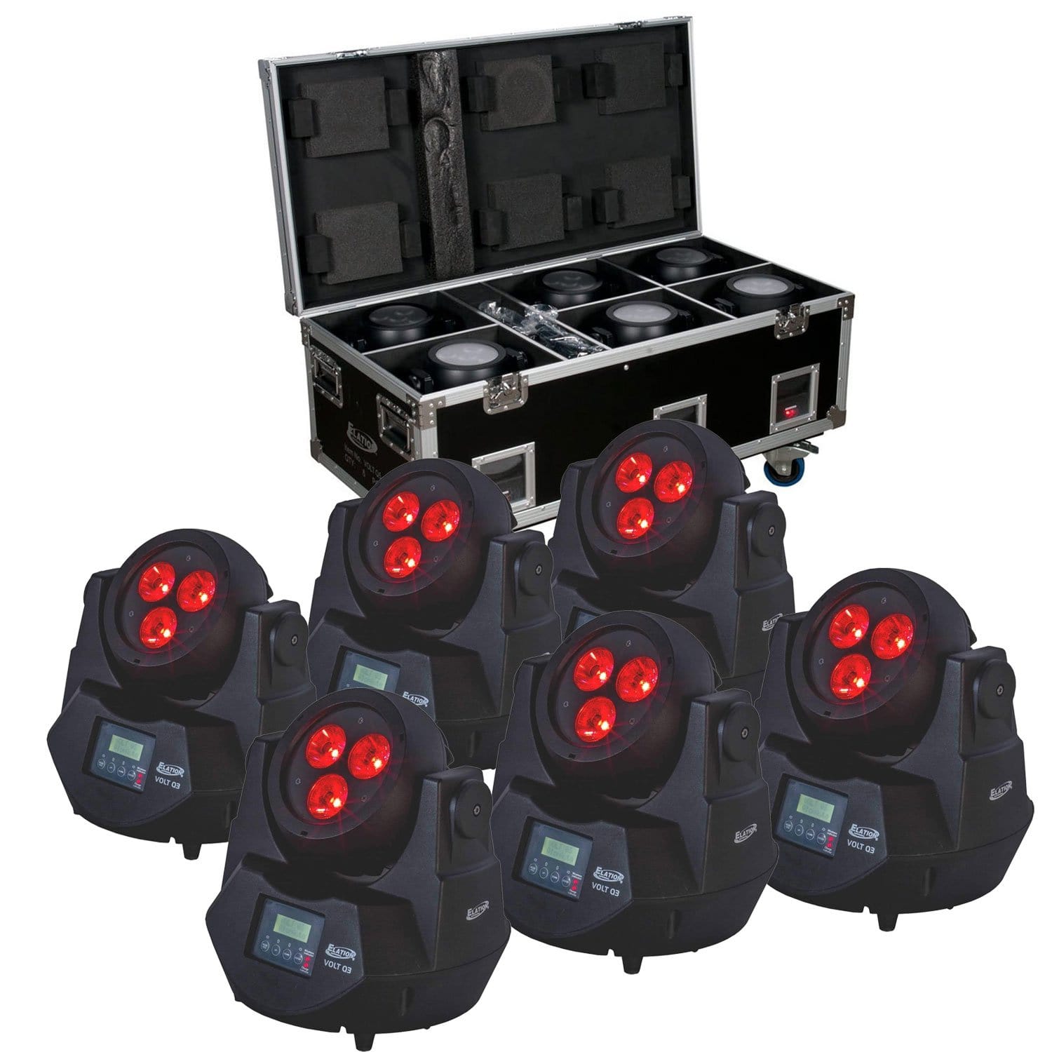 Elation Volt Q3 Battery Operated RGBW Quad LED Fixture 6-Pack w/ Road Case